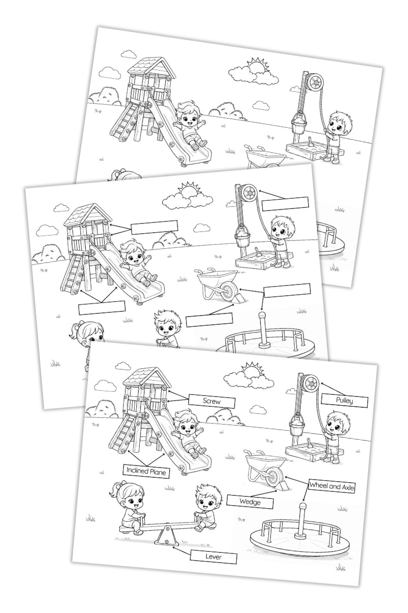Simple Machines Playground Coloring Page | STEM Science for Kids – Mombrite