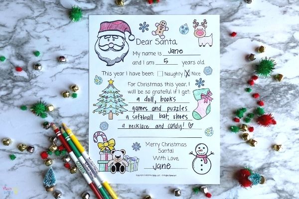 Dear Santa Letter Coloring Page Printable for Kids | Mombrite