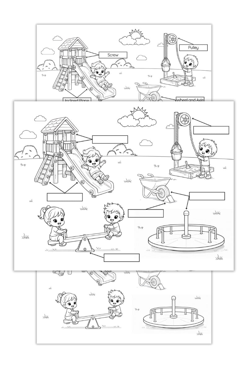 Simple Machines Playground Coloring Page | STEM Science for Kids – Mombrite