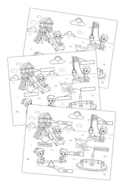 Simple Machines Playground Coloring Page | STEM Science for Kids – Mombrite
