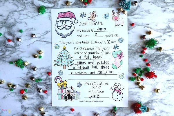 Dear Santa Letter Coloring Page Printable for Kids | Mombrite